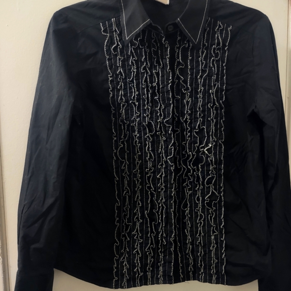 Tuxedo Ruffle Style Button Down Shirt - Gem